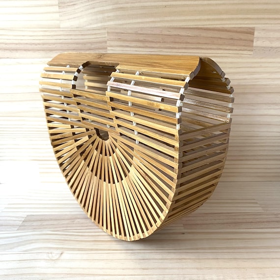 Vintage Half Moon Bamboo Handbag - Gem