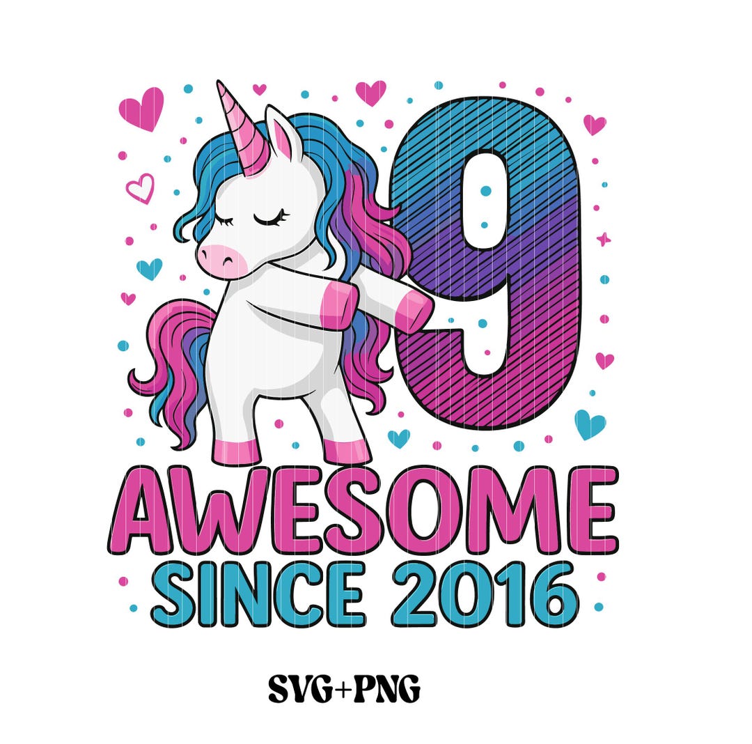 9 Year Old Unicorn Birthday SVG PNG, Girls 9th Birthday Girl Party Svg ...