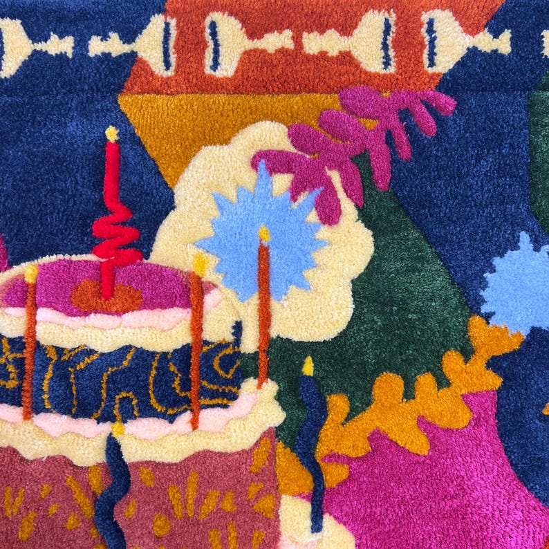 Handmade Birthday Cake Rug 55x39 In, Unique Design, Contemporary ...