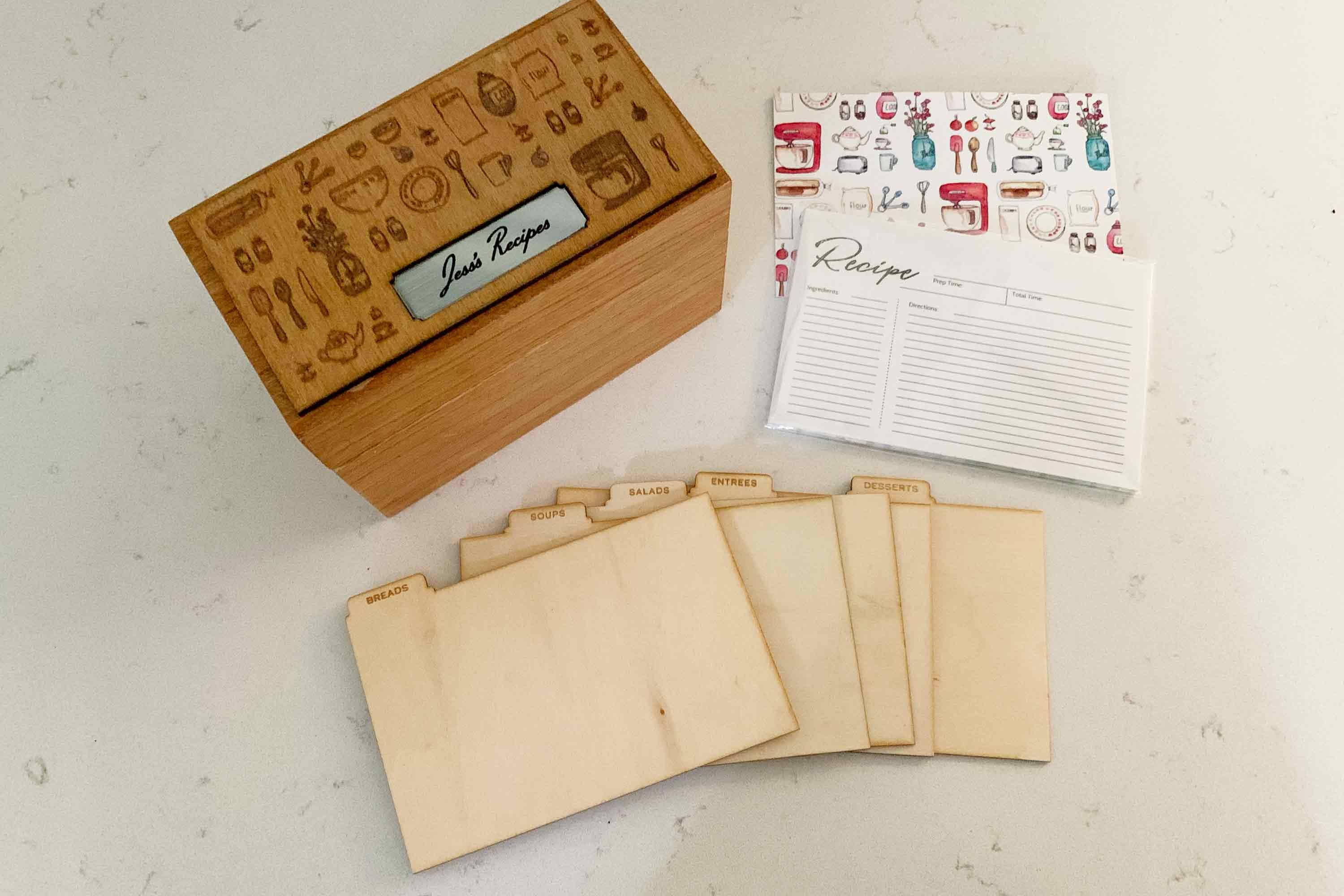 Personalized Recipe Card Box With Laser Etched Wooden Dividers - Etsy