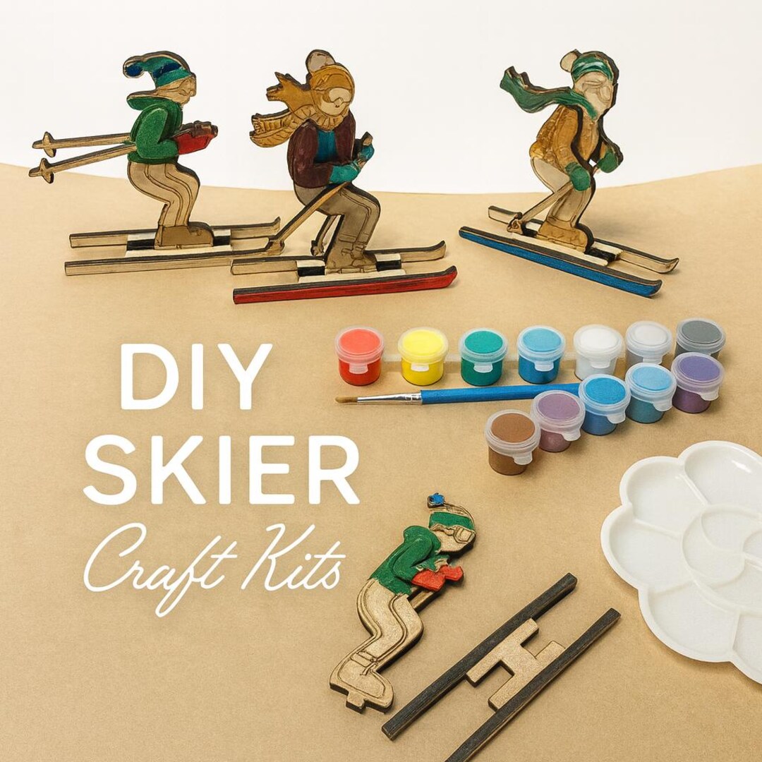 Wooden Skier Craft Kit | DIY Laser Cut Ski Figure With Paint Set ...