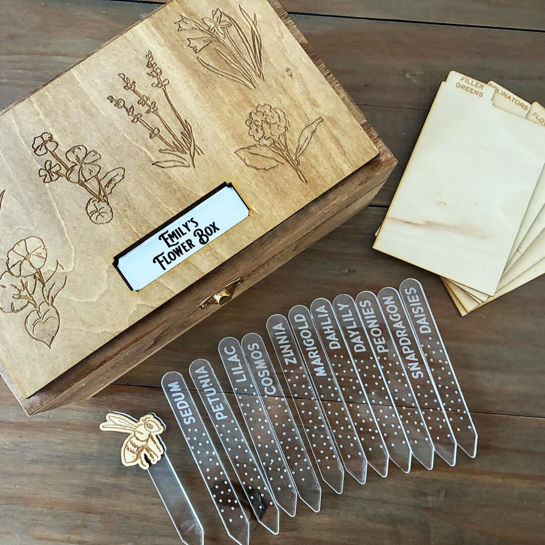 Personalized Flower Seed Box With Plant Stakes and Wooden Dividers - Etsy