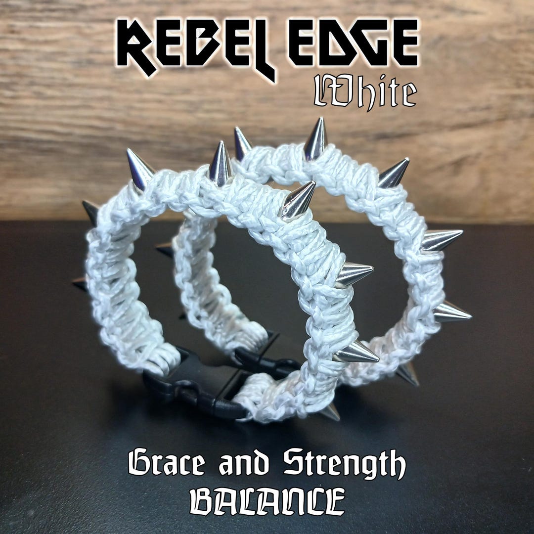 White Spike Paracord Bracelet With Steel Studs, Handwoven Bangle for ...