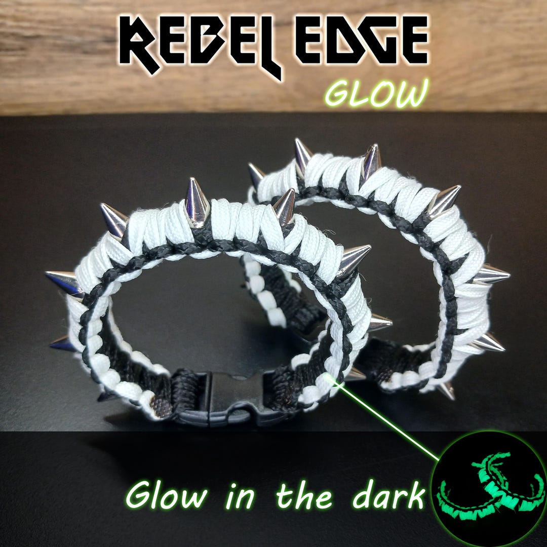 Luminous White Studded Bracelet, Glowing Paracord Bangle With Spikes ...