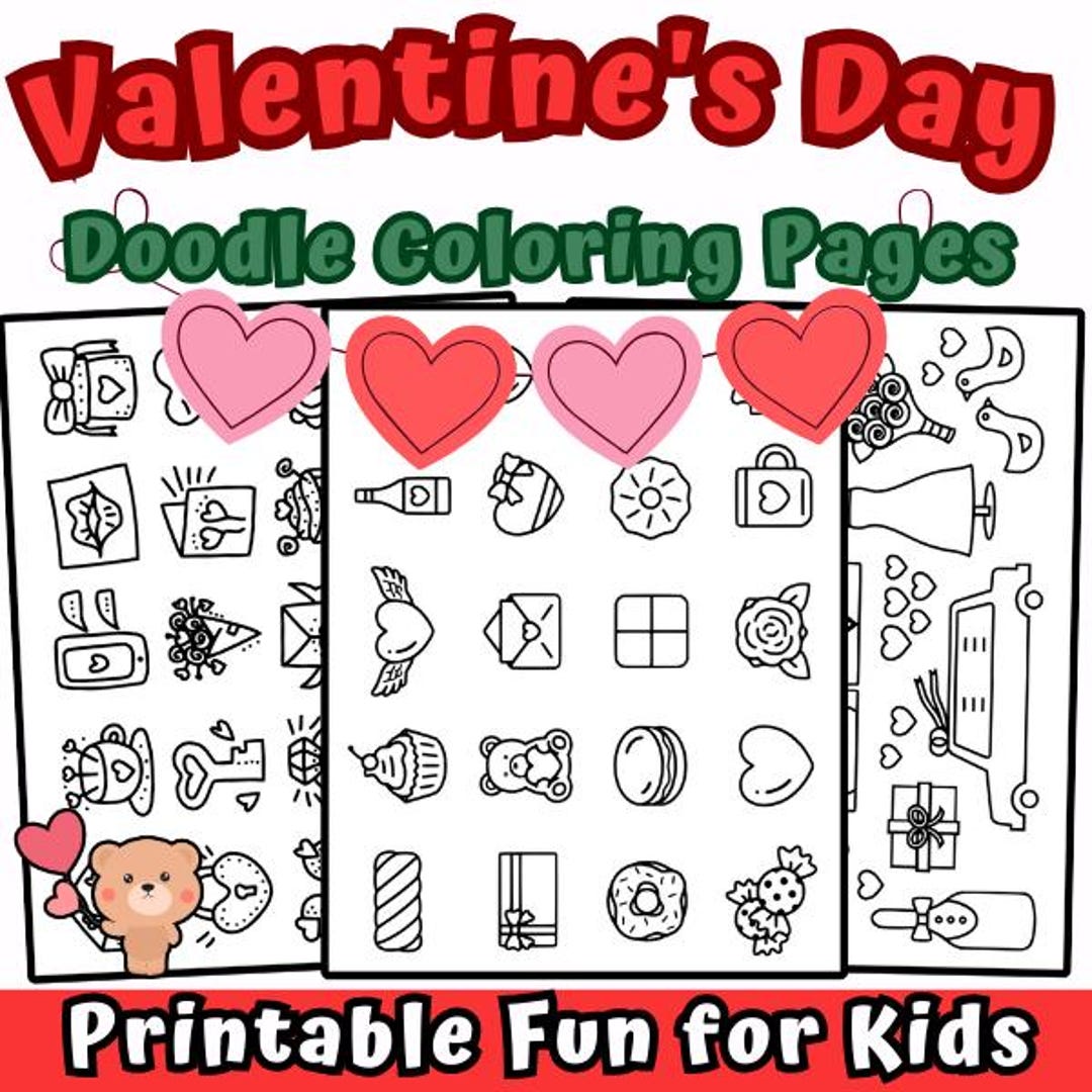 Adorable Valentine's Day Doodle Coloring Pages Printable Fun for Kids ...