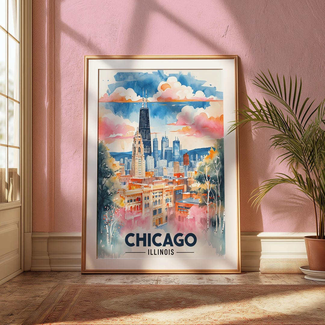 Chicago City Poster - Stunning Watercolor Art Print for Home Decor - Etsy
