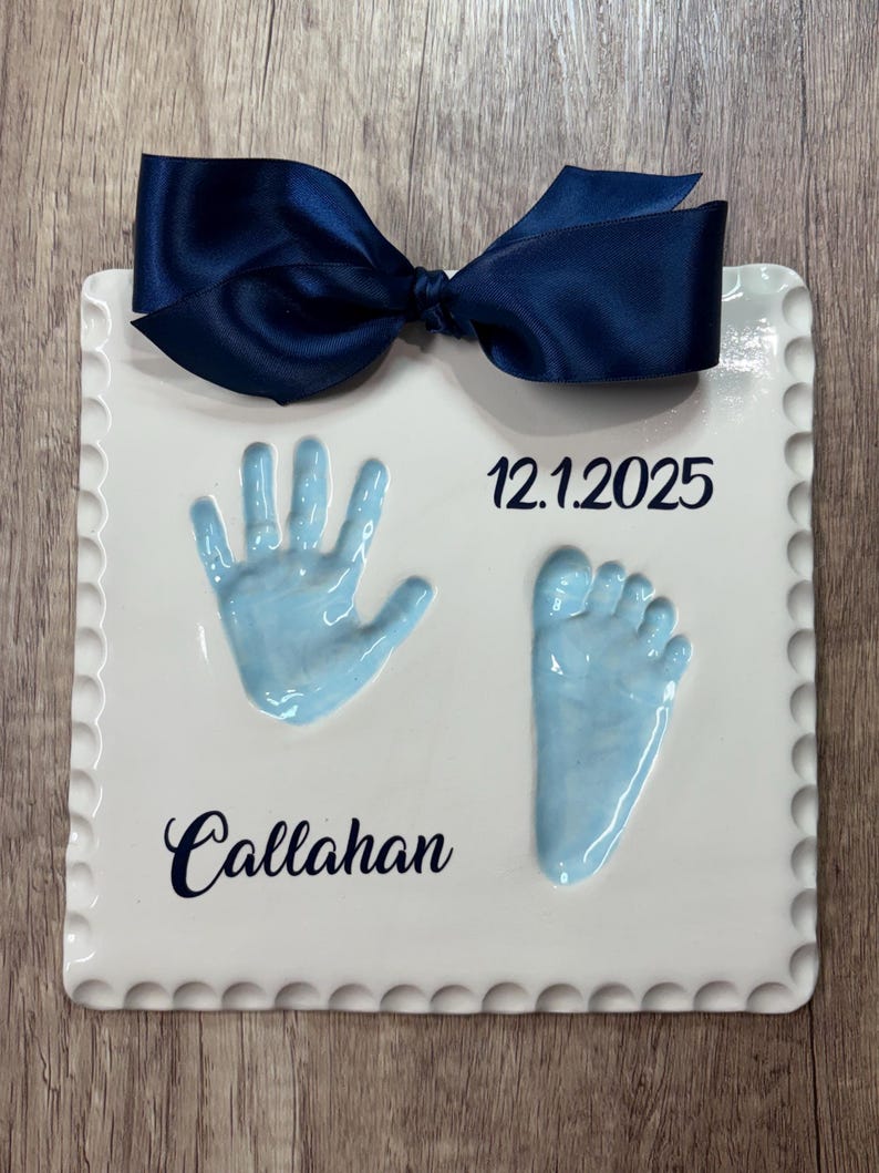 Personalized Baby Handprint Footprint Ceramic Keepsake - Scalloped ...