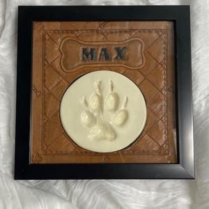 Shadow Box Frame With Ceramic Paw Print - Personalized Tooled Leather ...