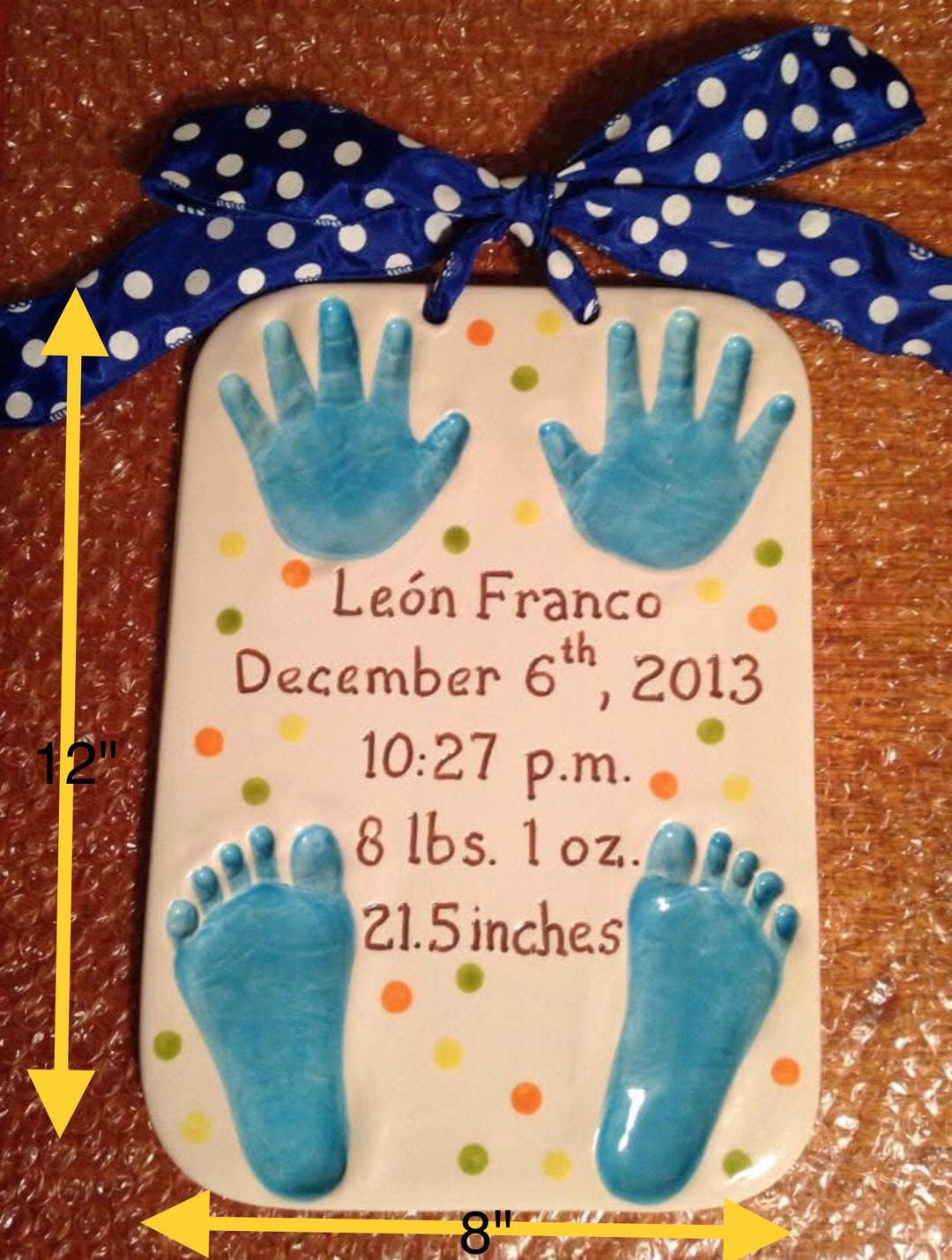 Custom Order for Lindsay: Hand & Footprint Ceramic Birth Announcement ...
