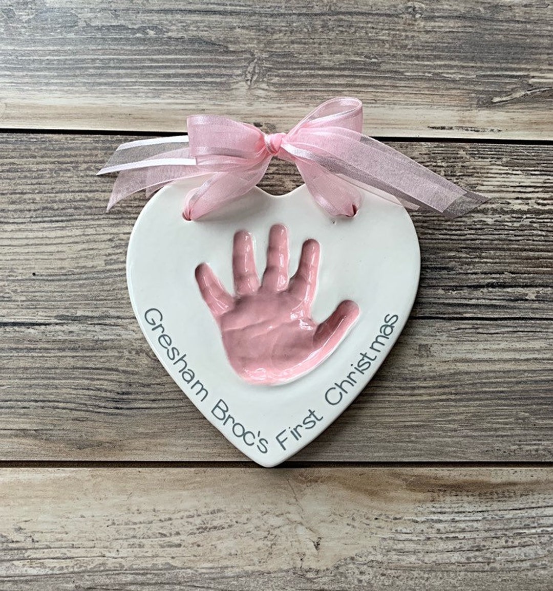 Baby Handprint Personalized Ceramic Heart Ornament - Baby's First ...