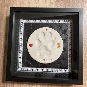 Shadow Box Frame With Ceramic Paw Print - Personalized Tooled Leather ...