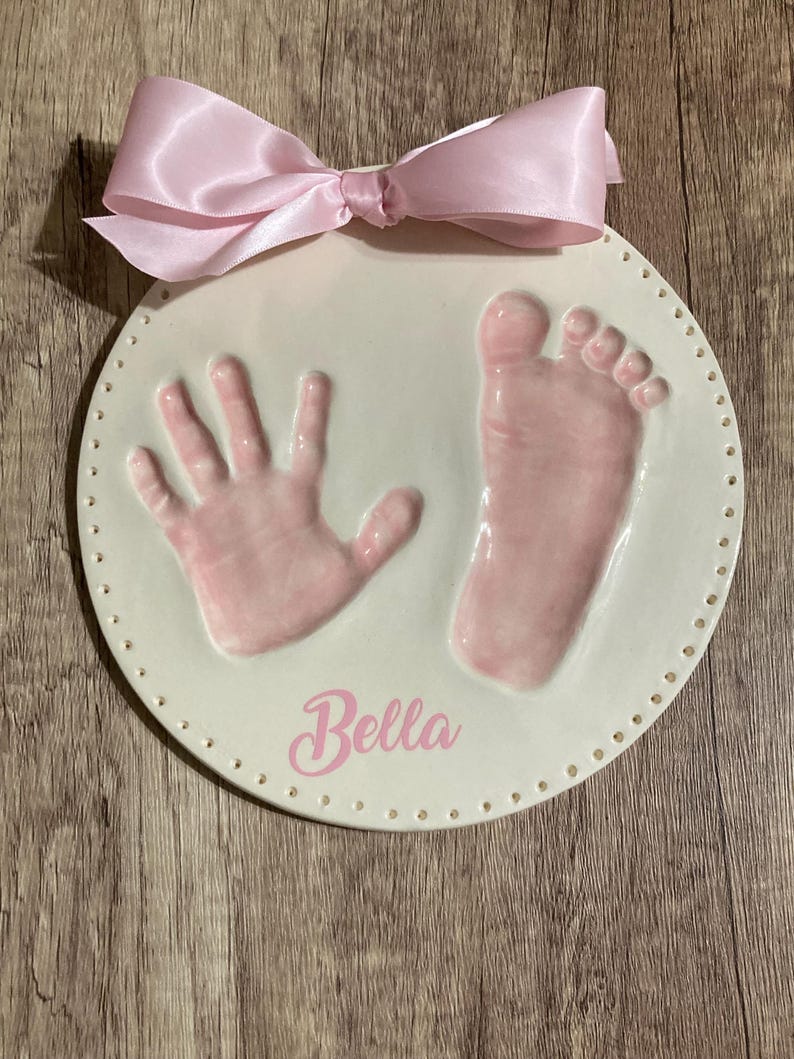 Ceramic Baby Handprint & Footprint Keepsake Kit: Dot Border, Infant ...