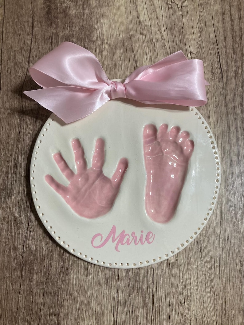 Ceramic Baby Handprint & Footprint Keepsake Kit: Dot Border, Infant ...