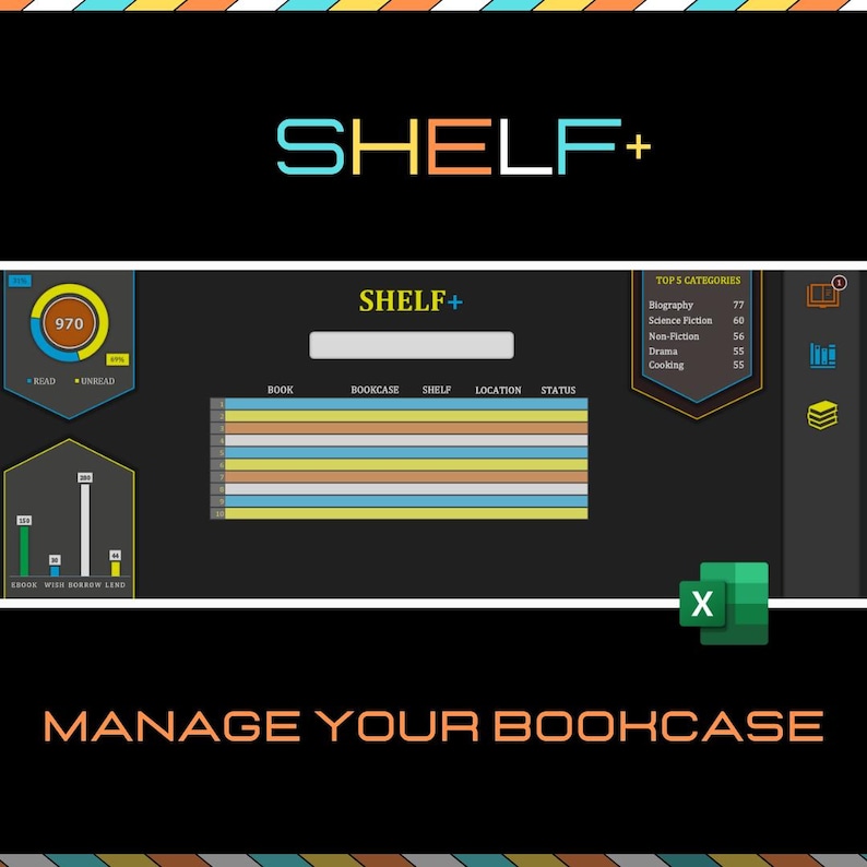 Shelf+ Excel Template for Book Collection Management | Home Library ...