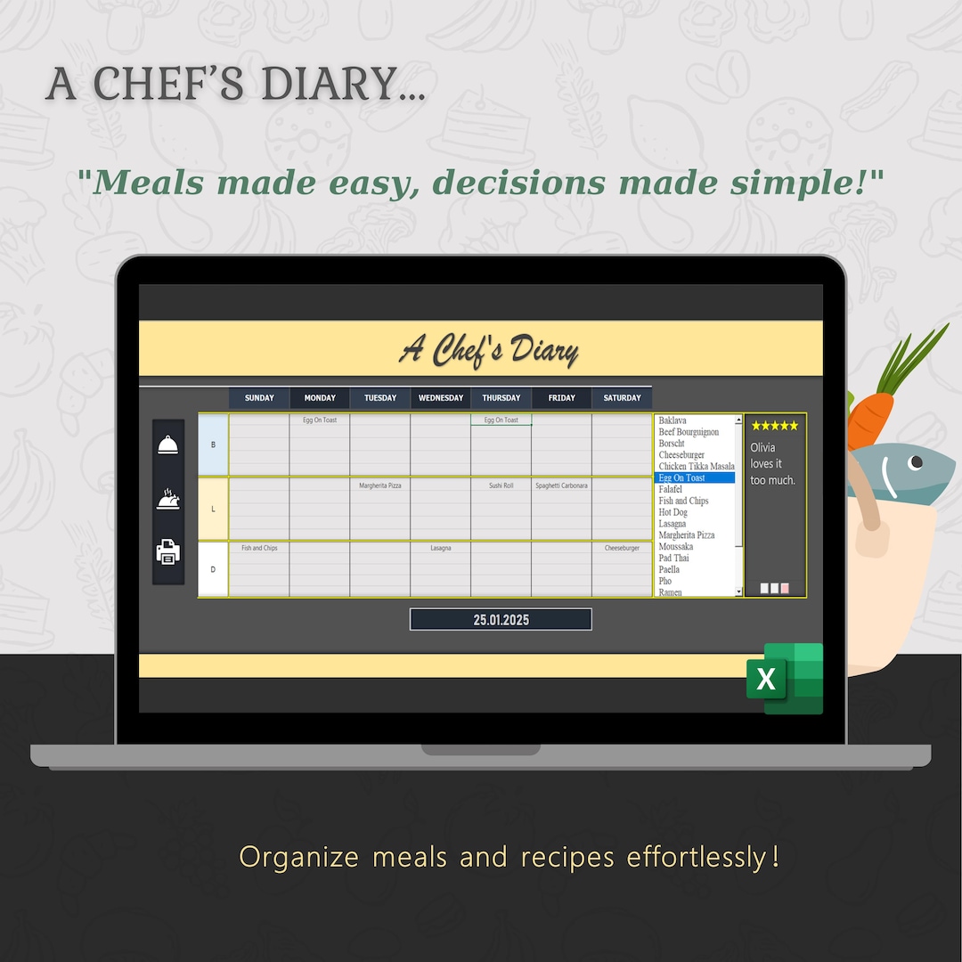 A Chef's Diary - Excel Template for Customizable Meal Planner, Recipe ...