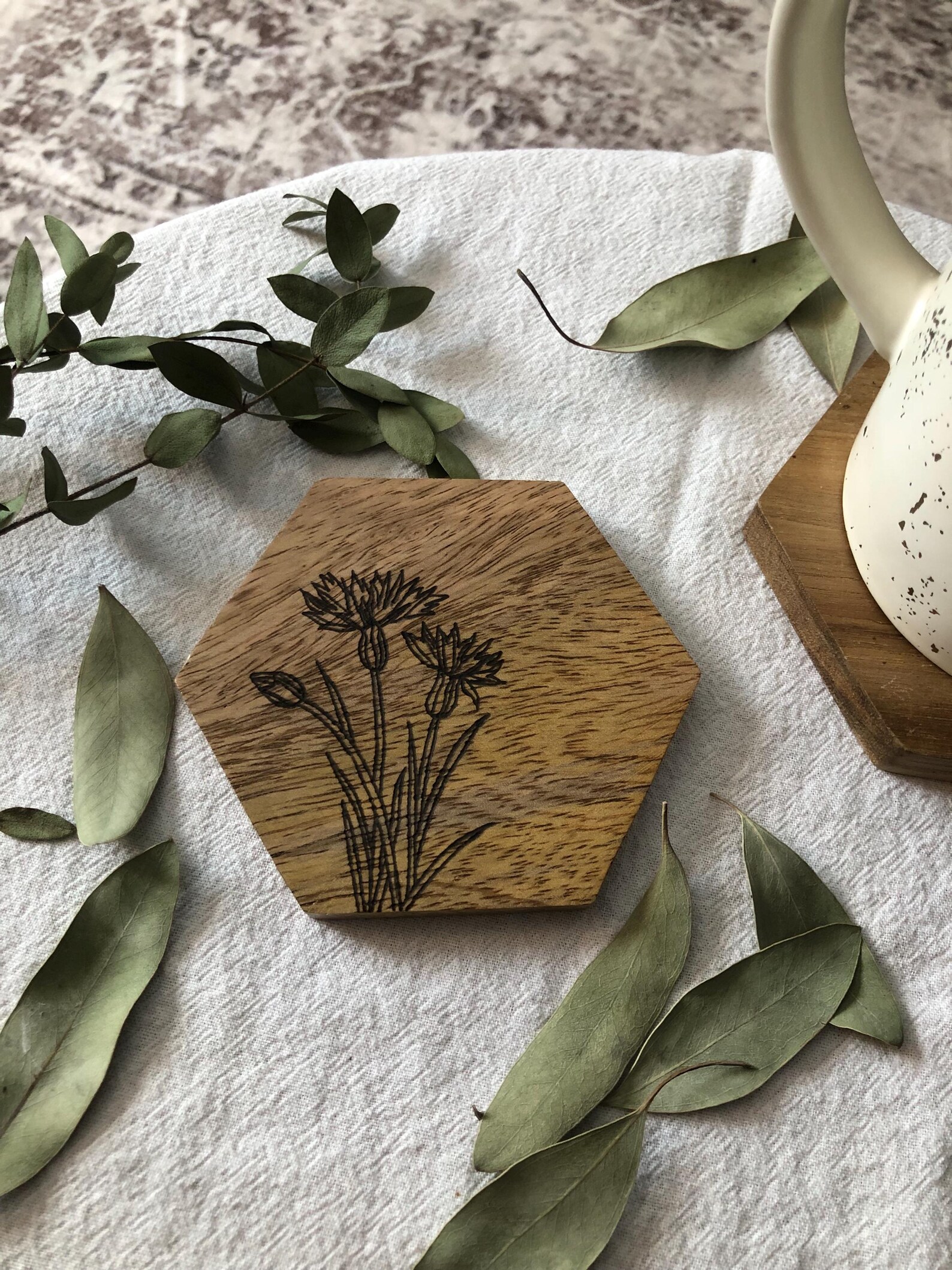 Hand Wood-burned Coasters - Individual or Set of 4 - Wildflower ...