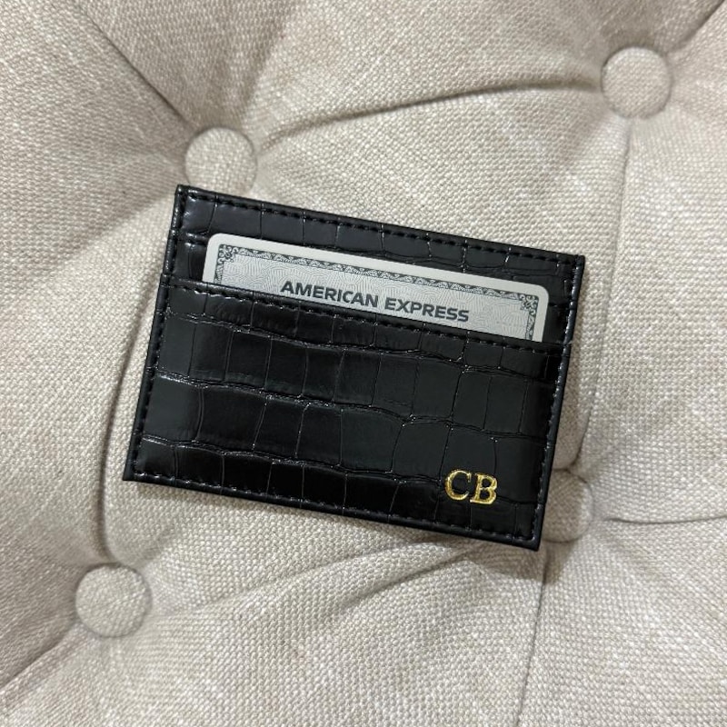 Monogram Croc Card Wallet - Etsy