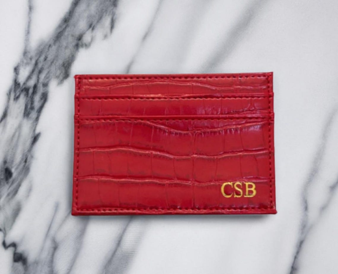 Monogrammed Croc Embossed Vegan Leather Cardholder: Personalized ...