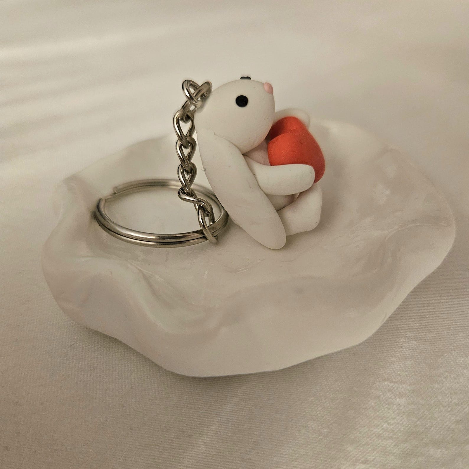 Red Heart Bunny Keychain, Jellycat Keychain, Handmade Polymer Clay ...