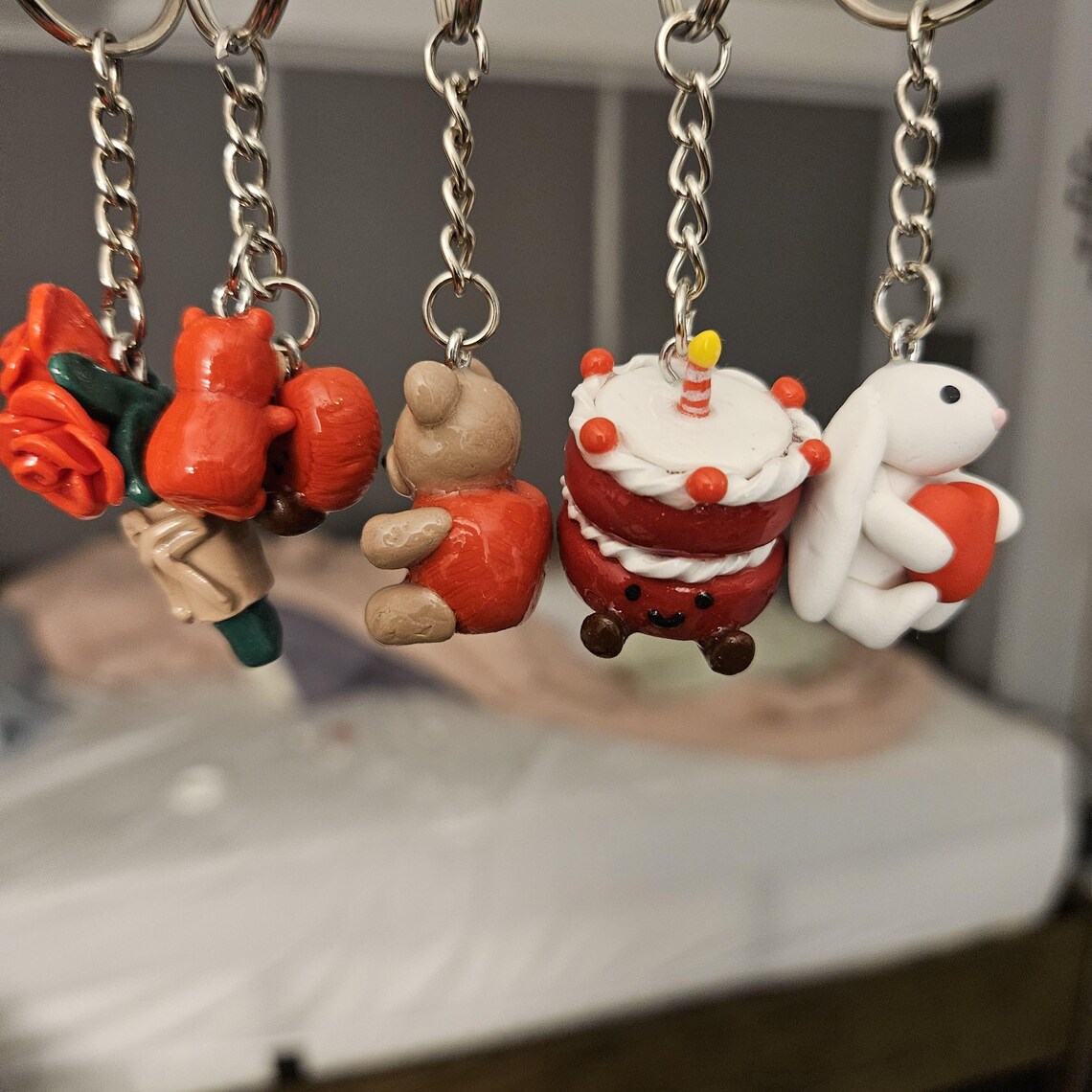 Red Heart Bunny Keychain, Jellycat Keychain, Handmade Polymer Clay ...