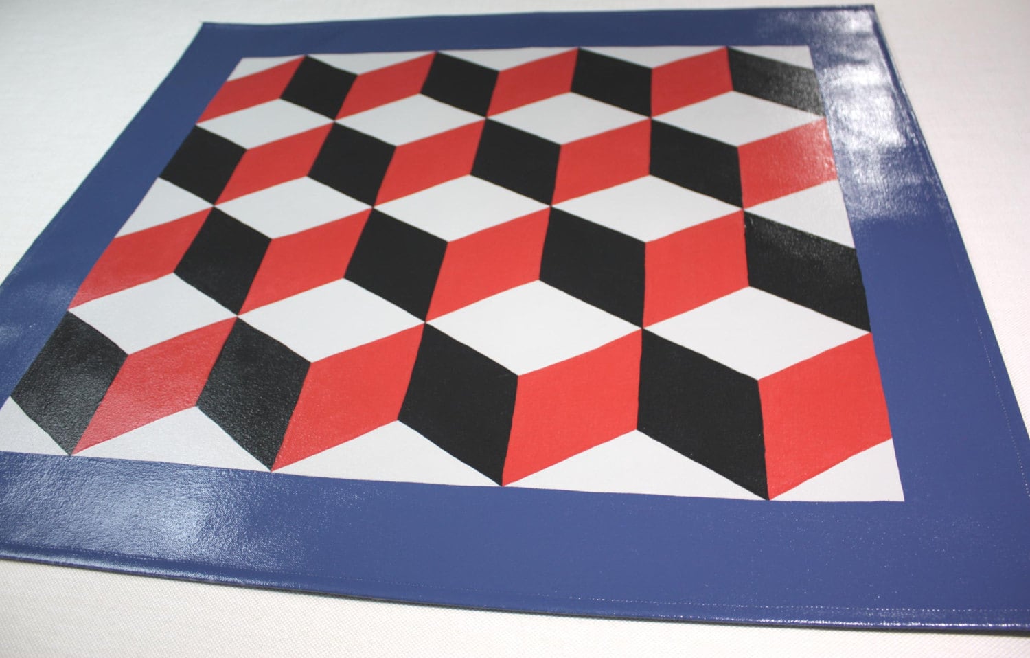 Cube Floor Cloth Red and Grey | Etsy