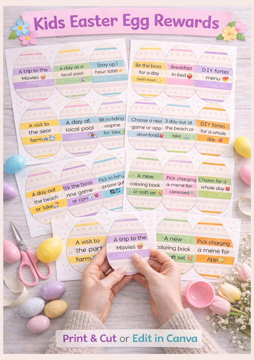 Kids Easter Egg Reward Cards Printable, 48 Easter Coupon Ideas for Kids ...