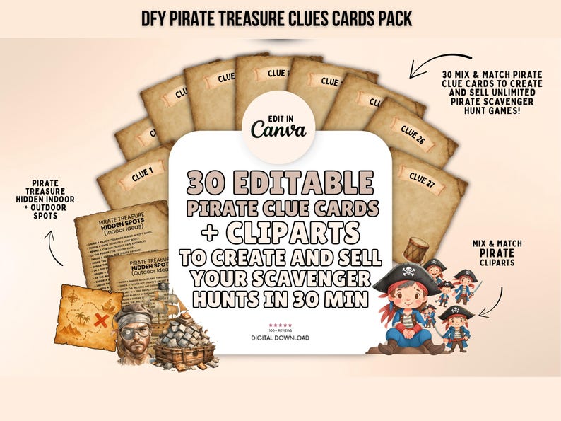 Pirate Treasure Hunt Clue Cards Editable Pirate Themed Scavenger Hunt ...
