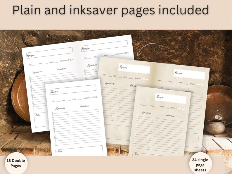 Printable Rustic Recipe Binder, Farmhouse Kitchen Cooking Pages, Family ...
