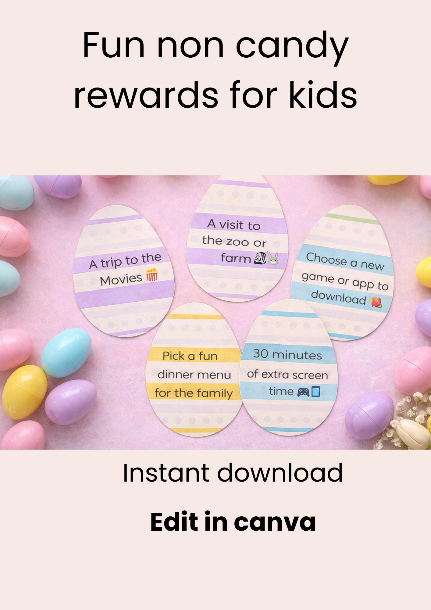 Kids Easter Egg Reward Cards Printable, 48 Easter Coupon Ideas for Kids ...
