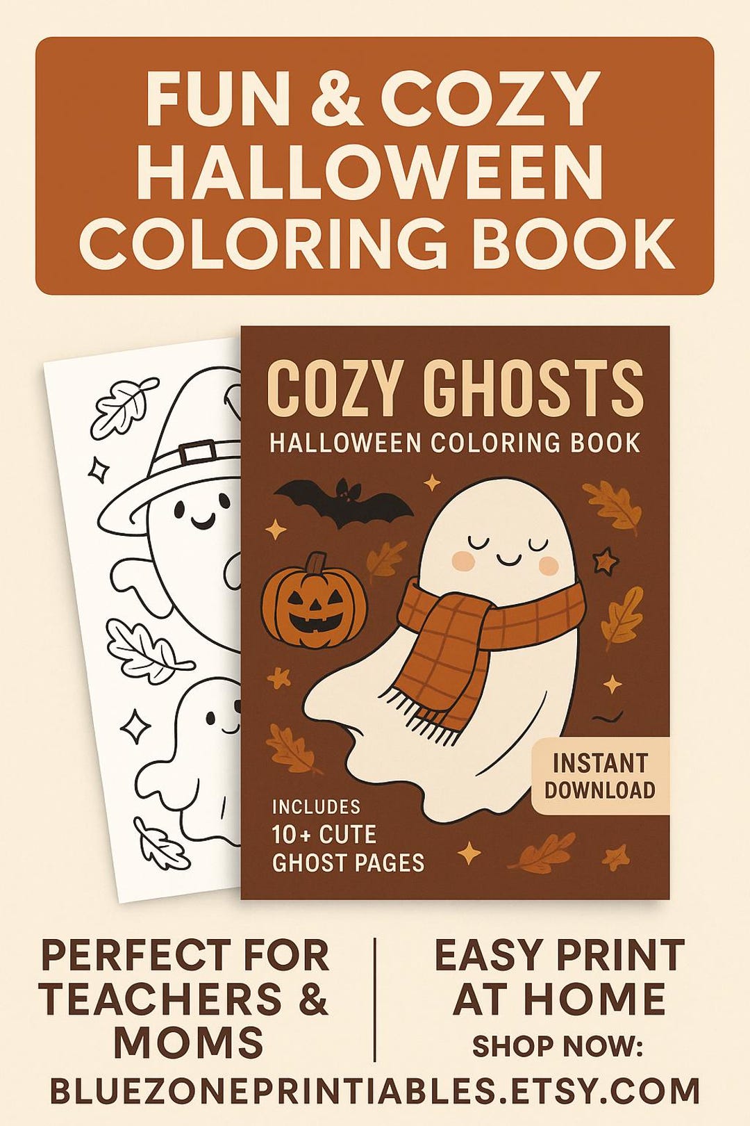 Cozy Ghosts Halloween Coloring Pages Digital PDF Activity Book for Kids ...