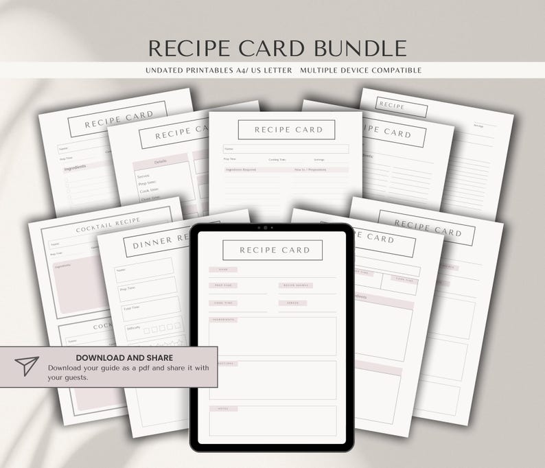 Recipe Card Bundle & Planner | Printable Meal Organizer | Digital ...