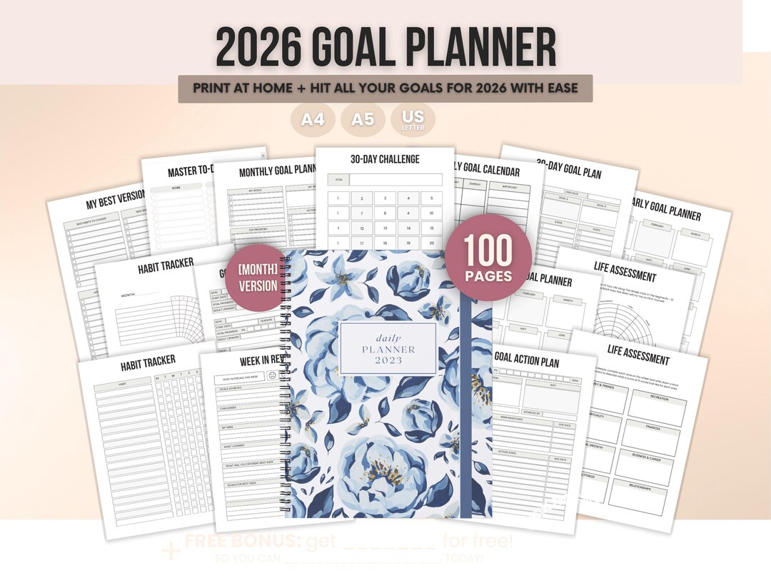 2026 Printable Goal Planner, Life & Productivity Workbook, Gratitude ...