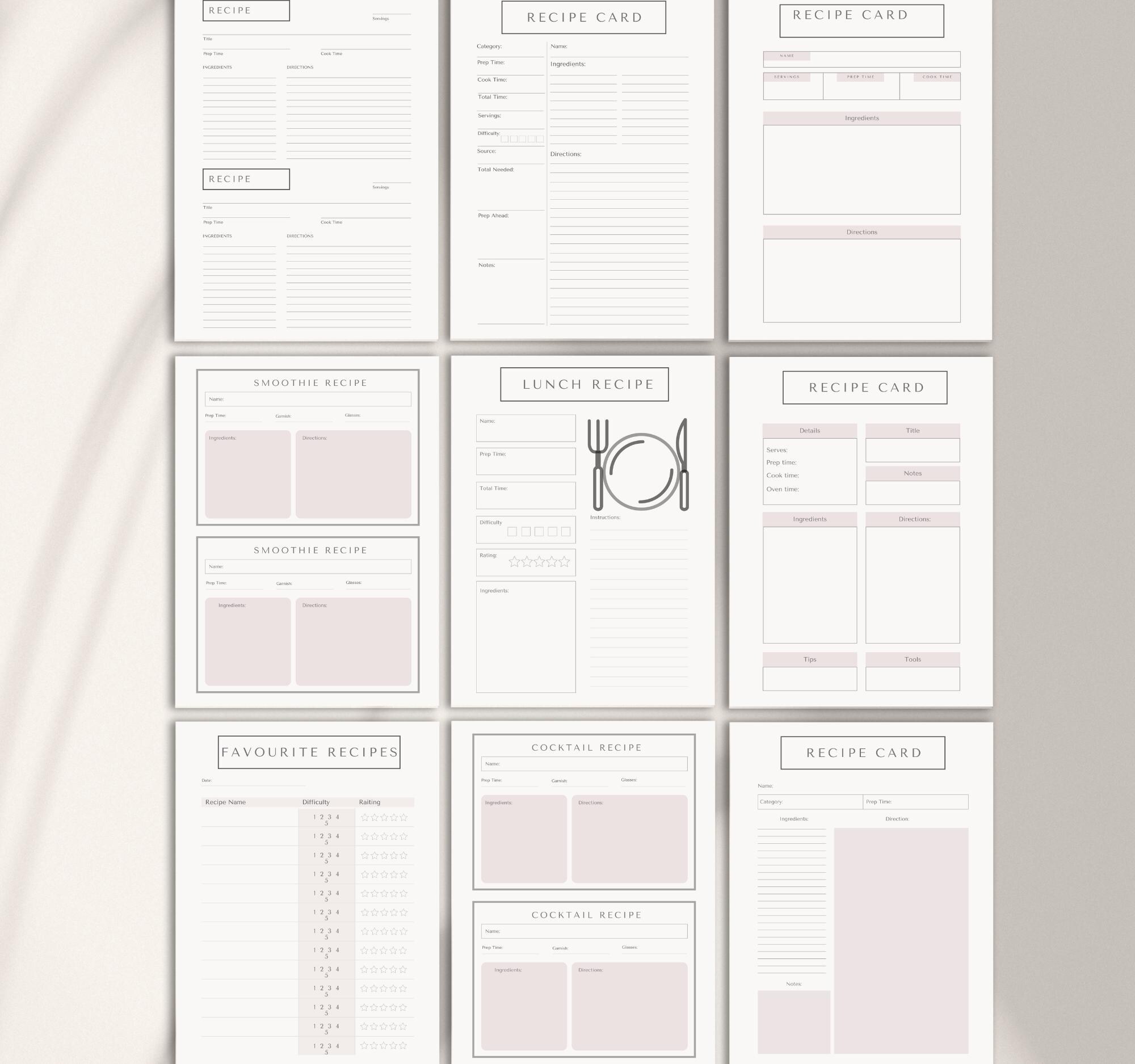 Recipe Card Bundle & Planner | Printable Meal Organizer | Digital ...