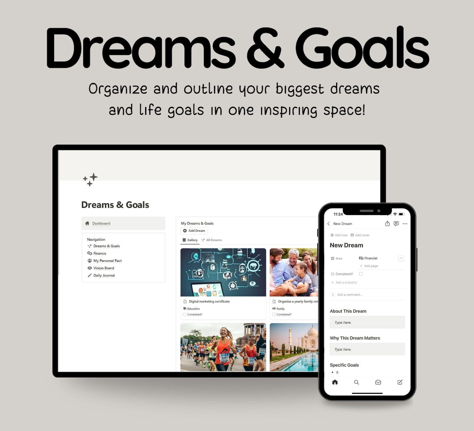 Minimalist Notion Vision Board Template | Customizable Digital Planner ...