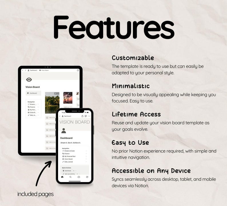 Minimalist Notion Vision Board Template | Customizable Digital Planner ...