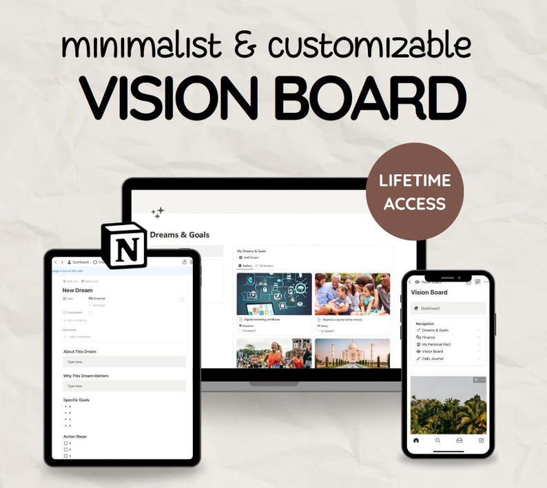 Minimalist Notion Vision Board Template | Customizable Digital Planner ...