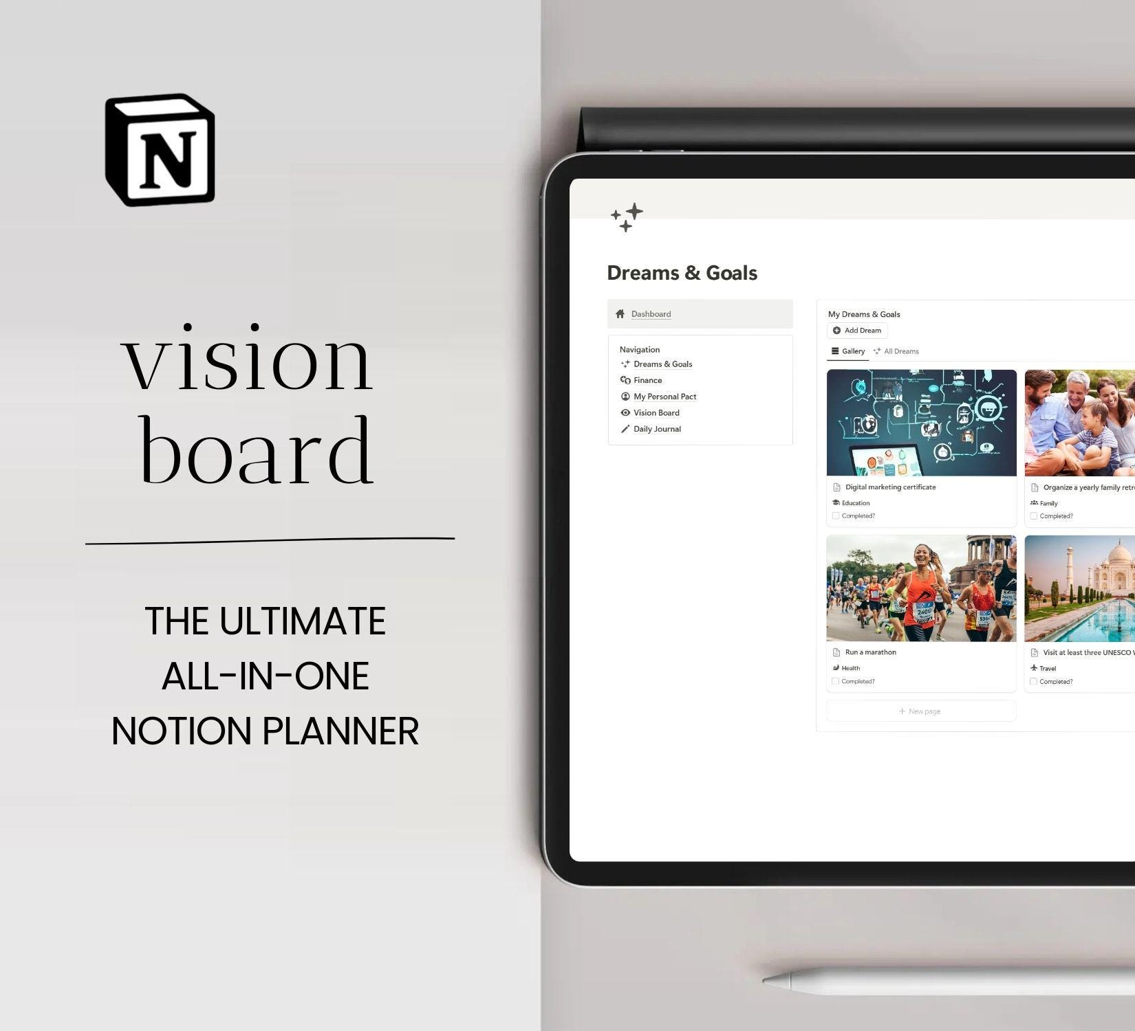 Minimalist Notion Vision Board Template: Digital Goal Tracker (PDF) - Etsy
