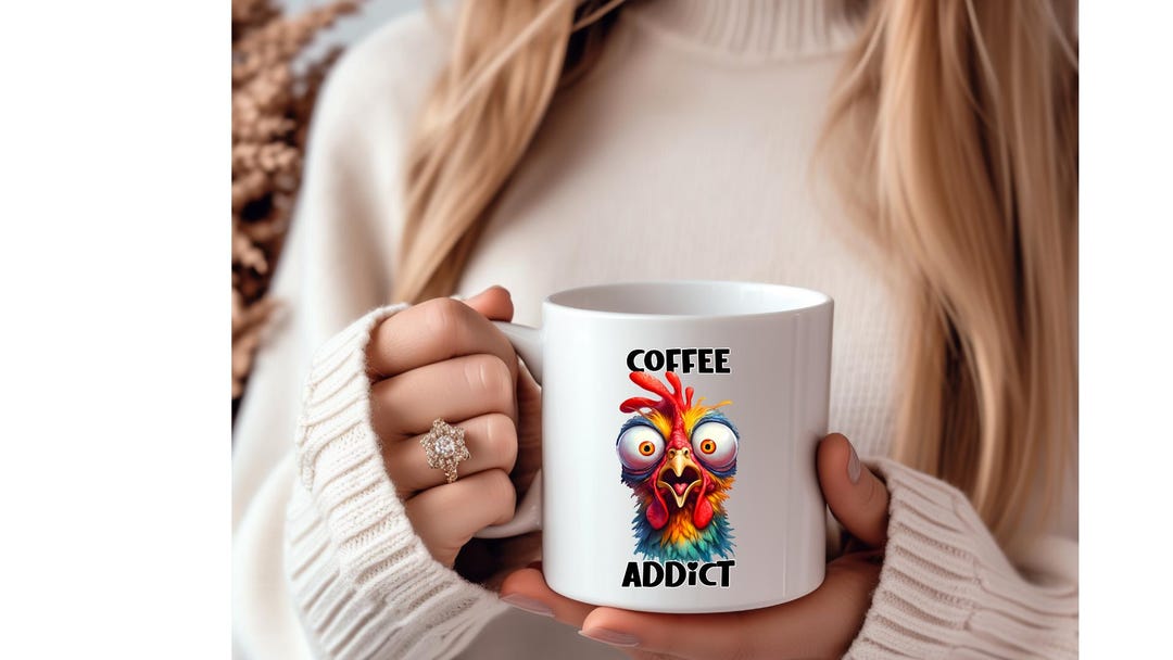 Coffee Addict Mug With Rooster Art, Funny Ceramic Coffee Cup for ...