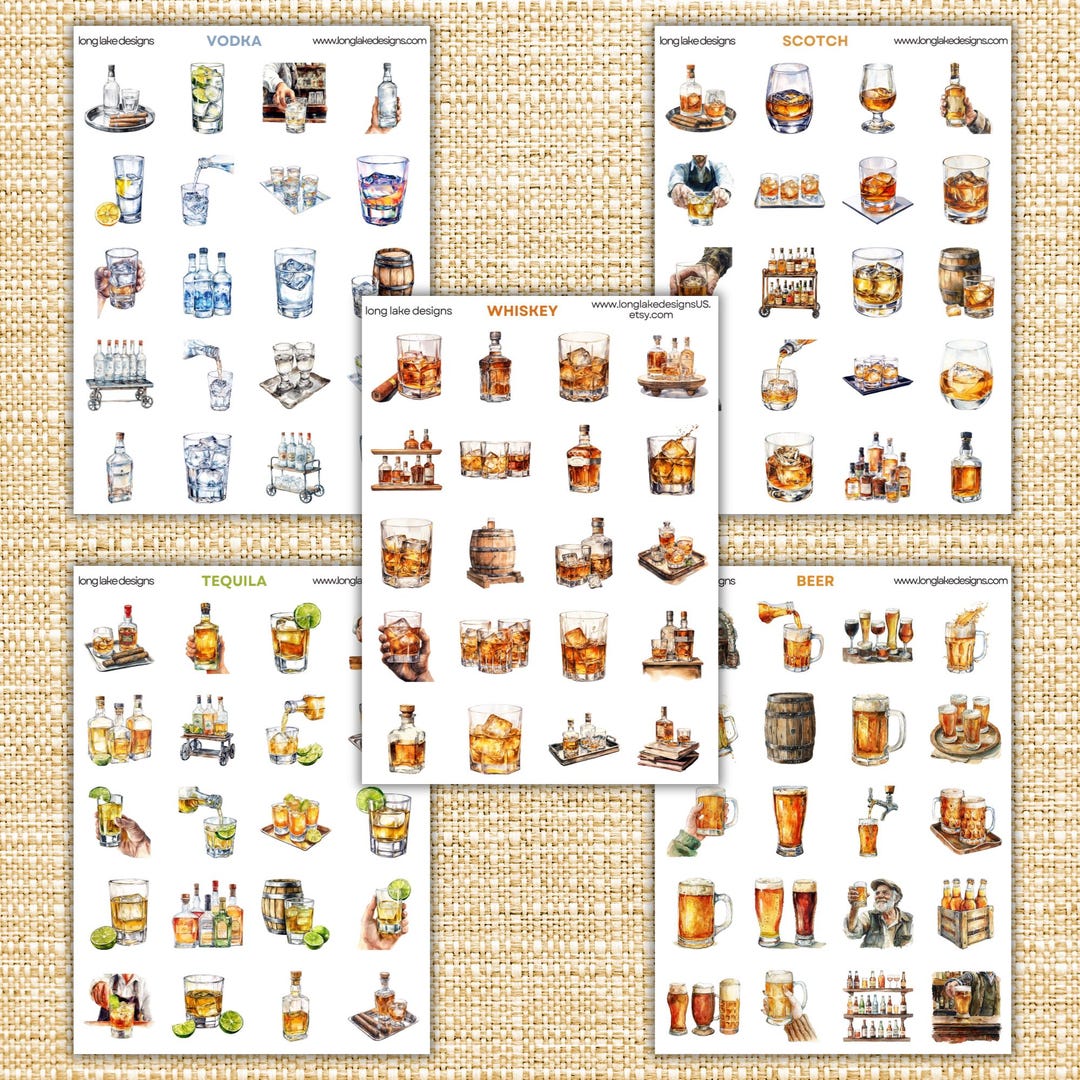 Alcohol Sticker Sheet Bundle, Waterproof Vinyl, 5 Sheets With 20 ...