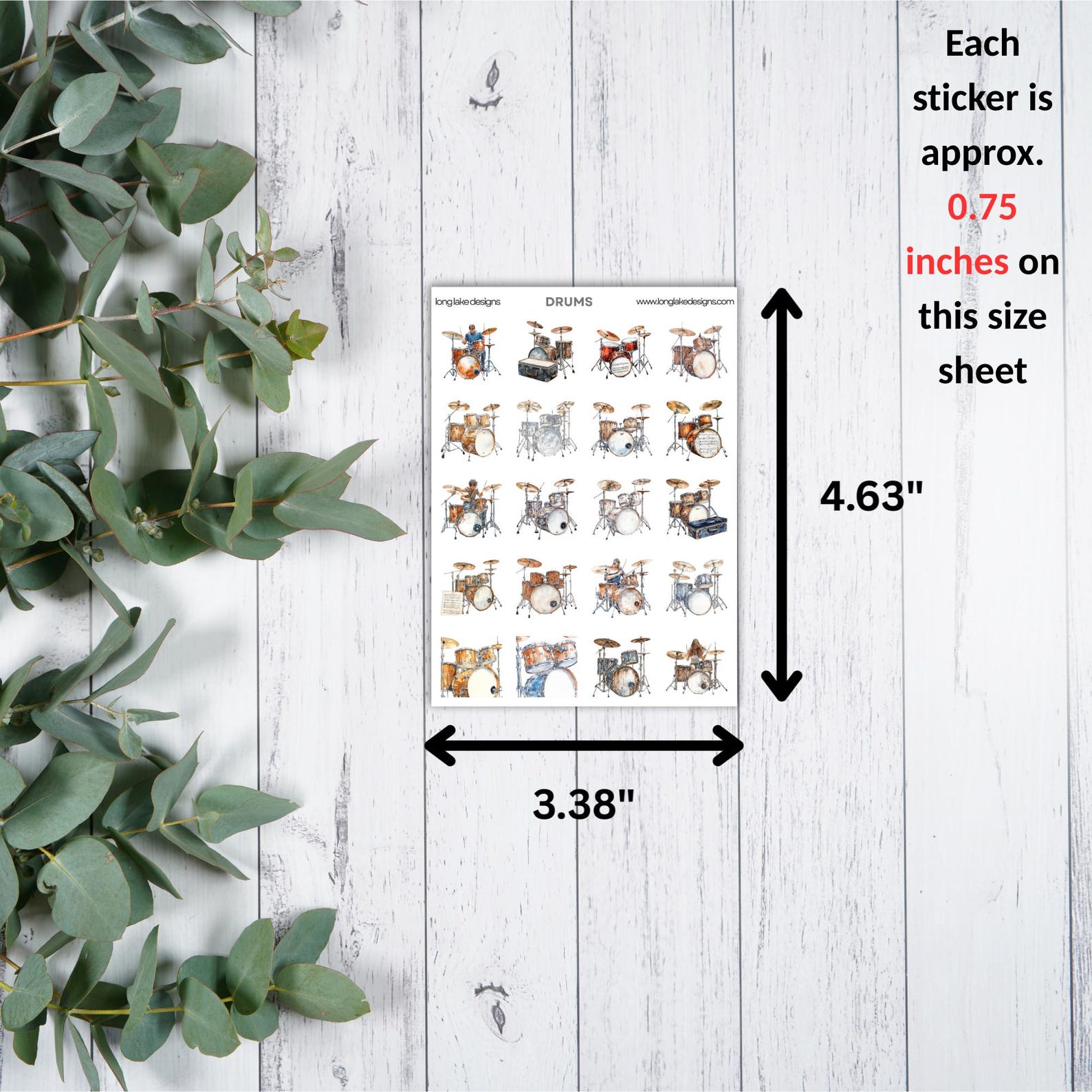 Drums Sticker Sheet, 20 Musical Instrument Laminated Weatherproof ...