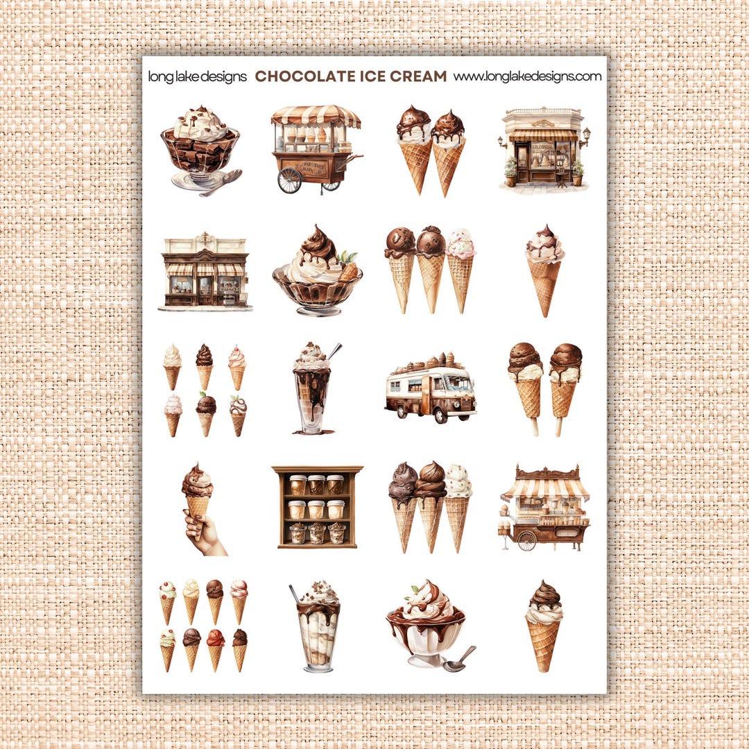 Chocolate Ice Cream Sticker Sheet, Laminated Waterproof Vinyl for ...