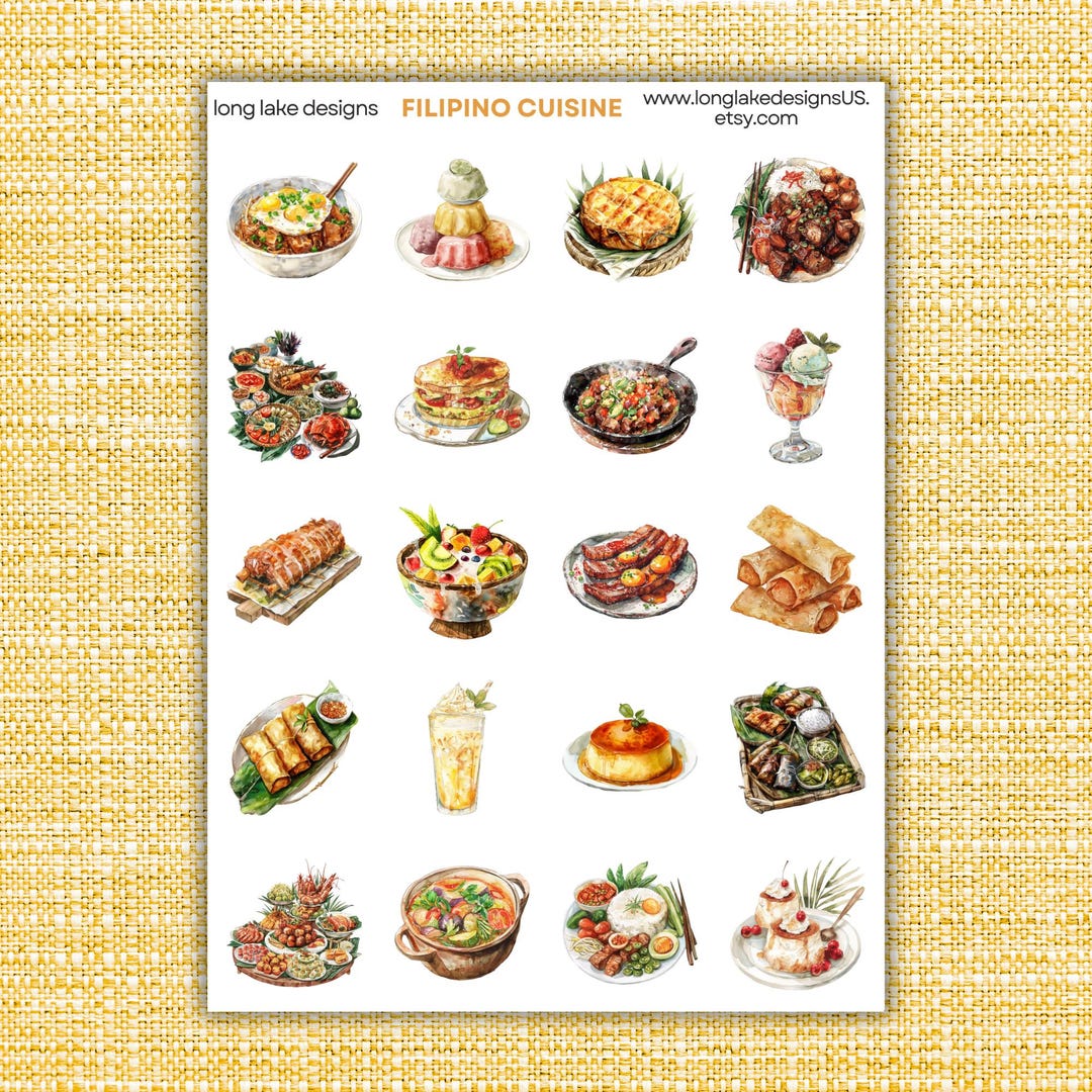 Filipino Cuisine Sticker Sheet, Weatherproof , 20 Food Icons, Perfect ...