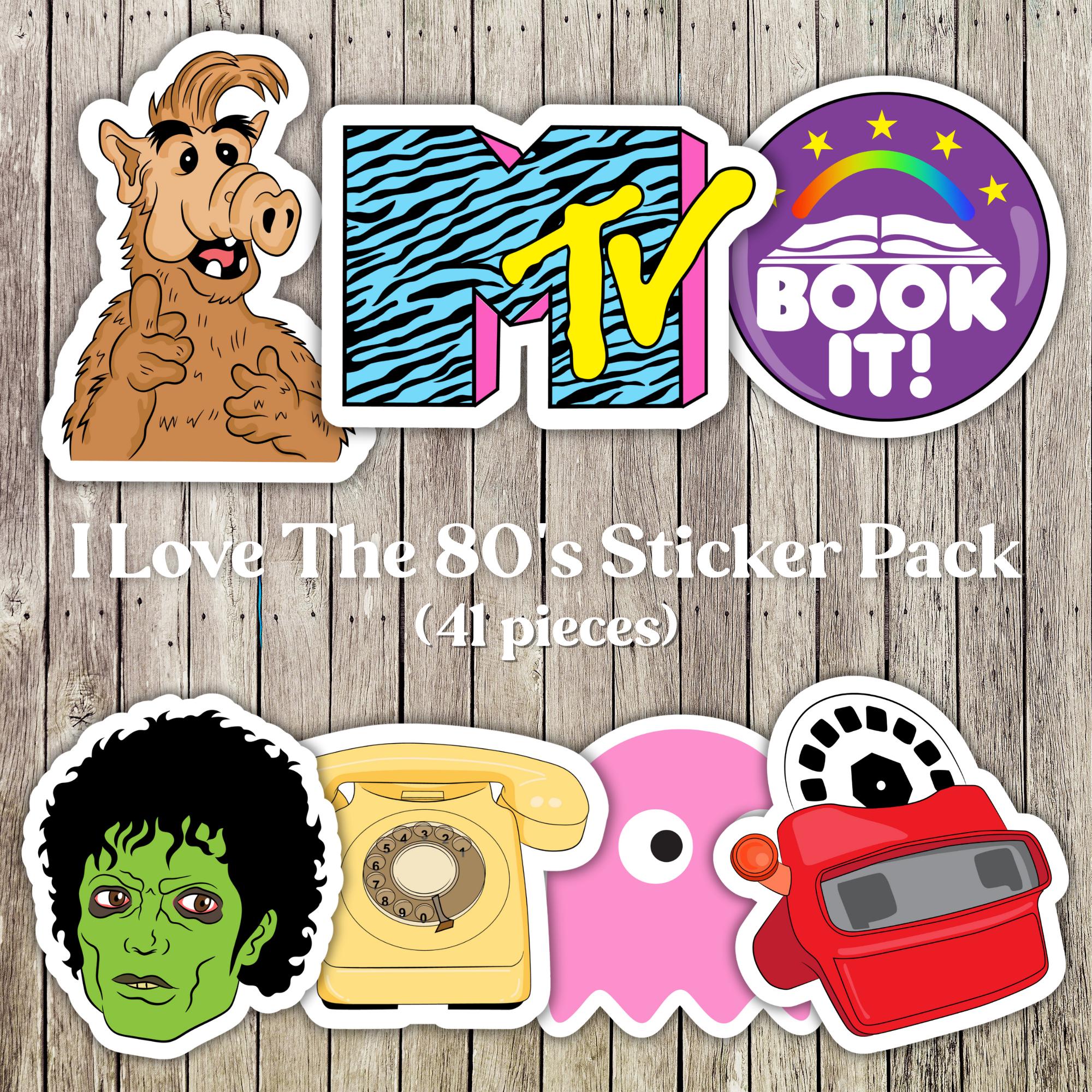 I Love the 80's Sticker Pack, 41 Retro Laminated Weatherproof Stickers ...