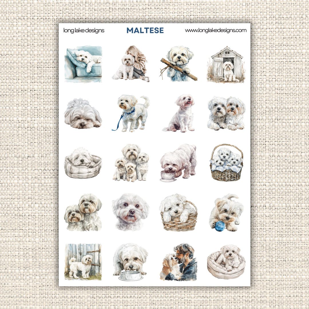 Maltese Sticker Sheet, Weatherproof Design With 20 Cute Dog Stickers ...