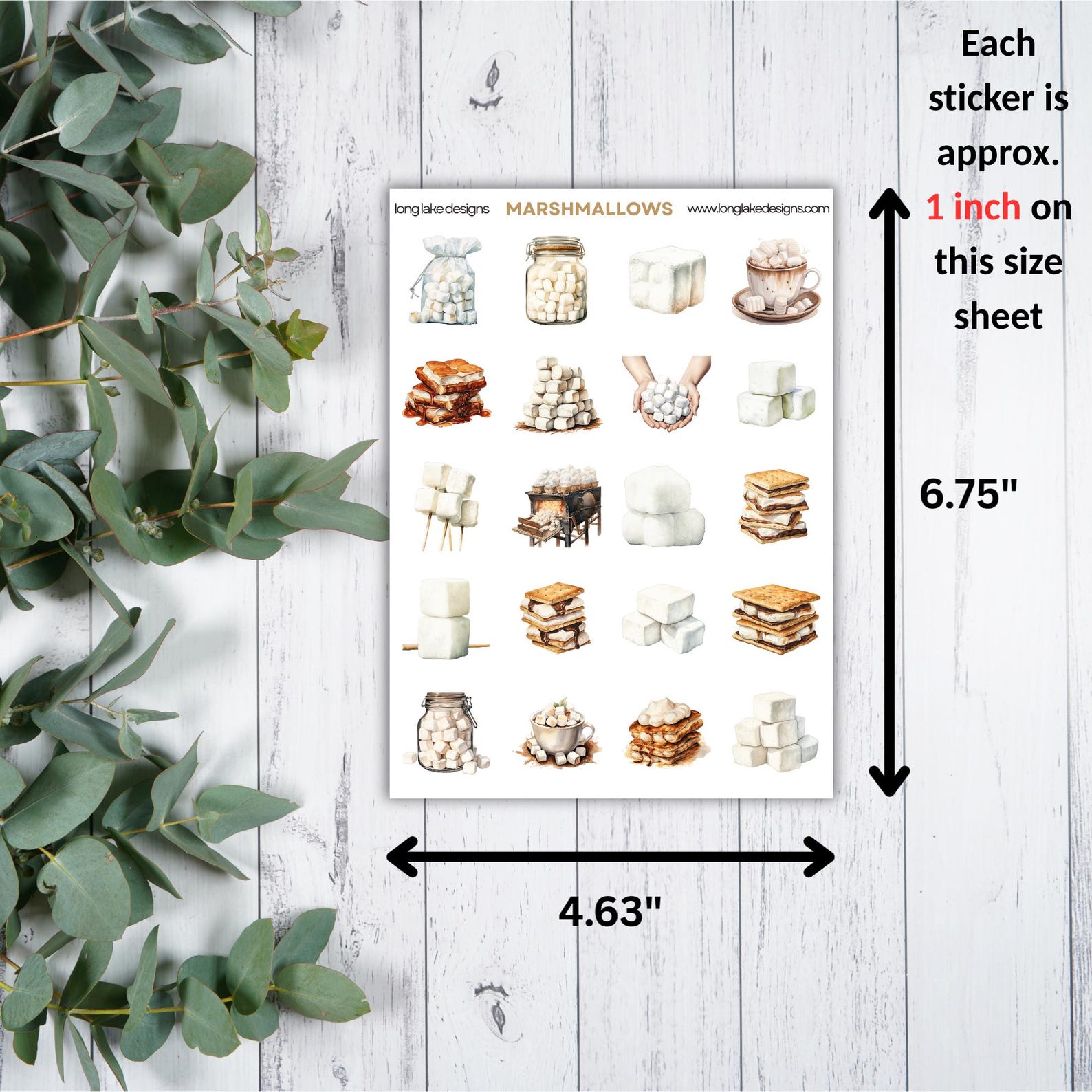 Marshmallow Sticker Sheet, Weatherproof Cute Sweet Treats Stickers for ...