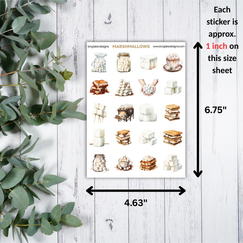 Marshmallow Sticker Sheet, Weatherproof Cute Sweet Treats Stickers for ...