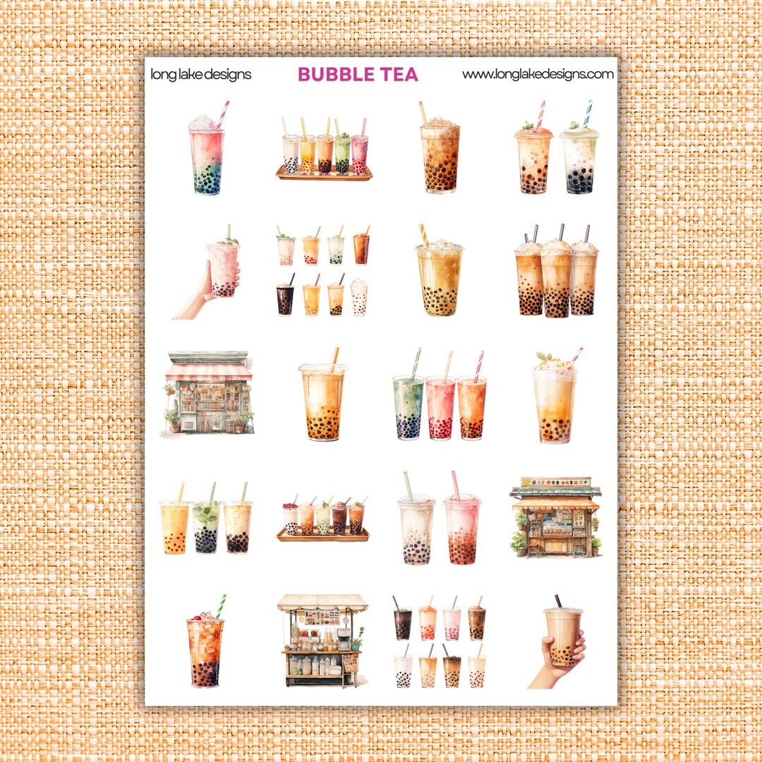 Bubble Tea Sticker Sheet,20 Beverage Laminated Weatherproof Stickers - Etsy