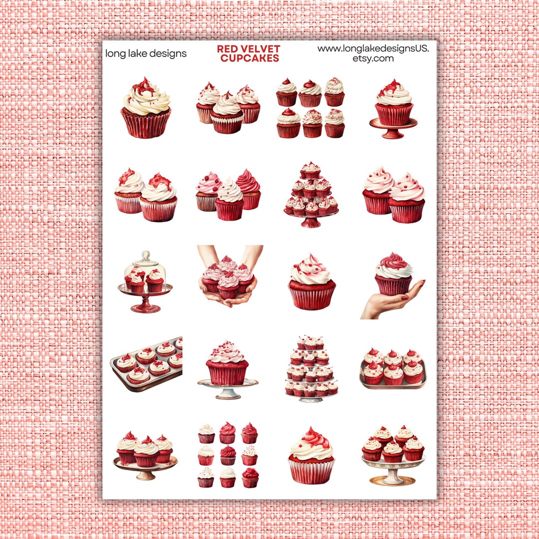 Red Velvet Cupcake Sticker Sheet, Durable Laminated Weatherproof , 20 ...