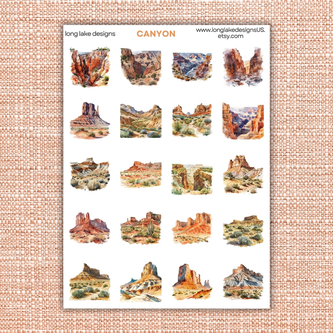 Canyon Sticker Sheet, Durable Water-resistant Laminated Vinyl, Nature ...