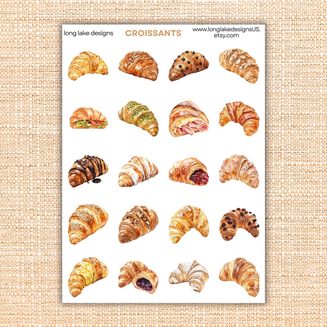 Croissant Sticker Sheet, 20 Food Laminated Weatherproof Stickers - Etsy